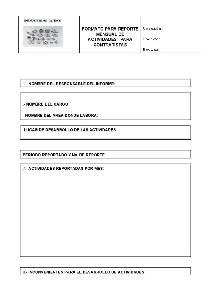 Formato de Reporte Mensual de Actividades | PDF