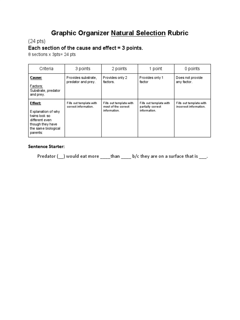 Graphic Organizer Natural Selection Rubric 1 | PDF