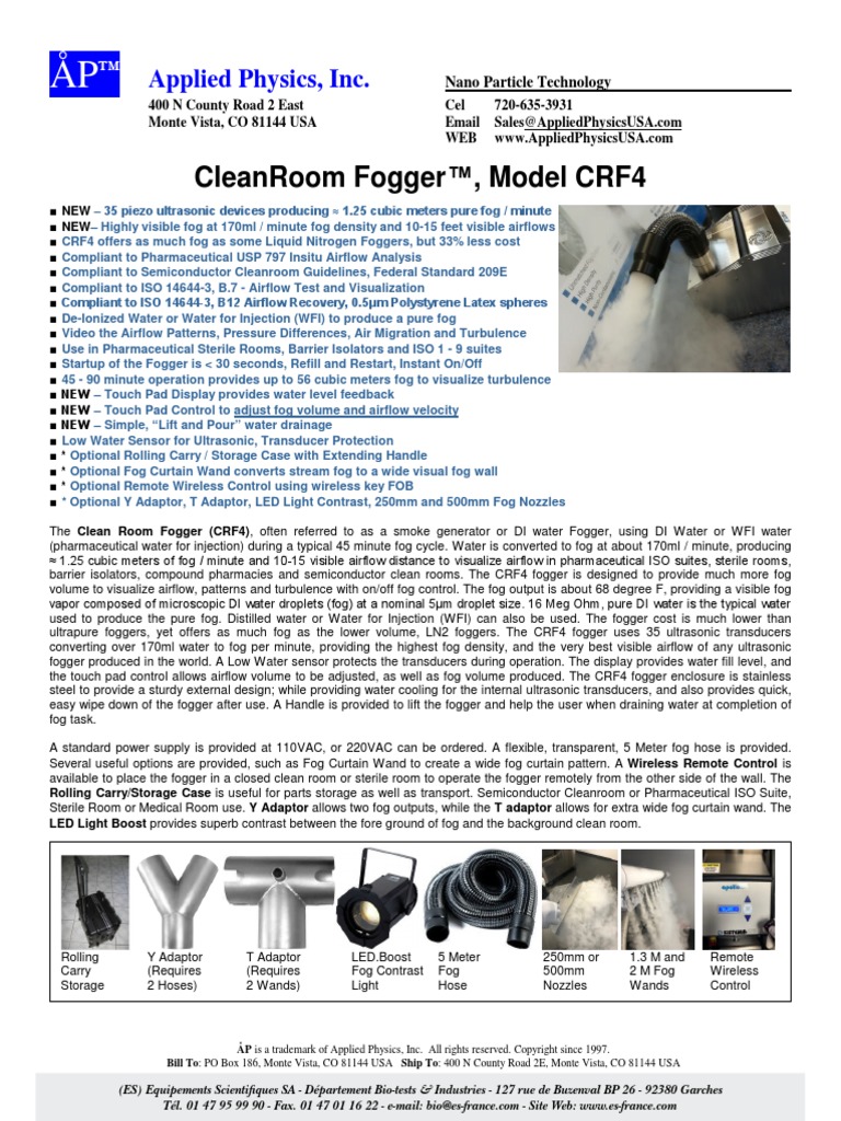 Cleanroom Fogger ™, Model Crf4: Applied Physics, Inc | PDF | Chemistry ...