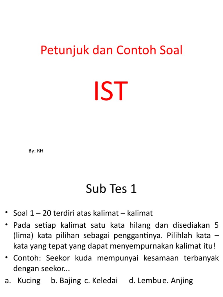 Petunjuk Dan Contoh Soal IST | PDF
