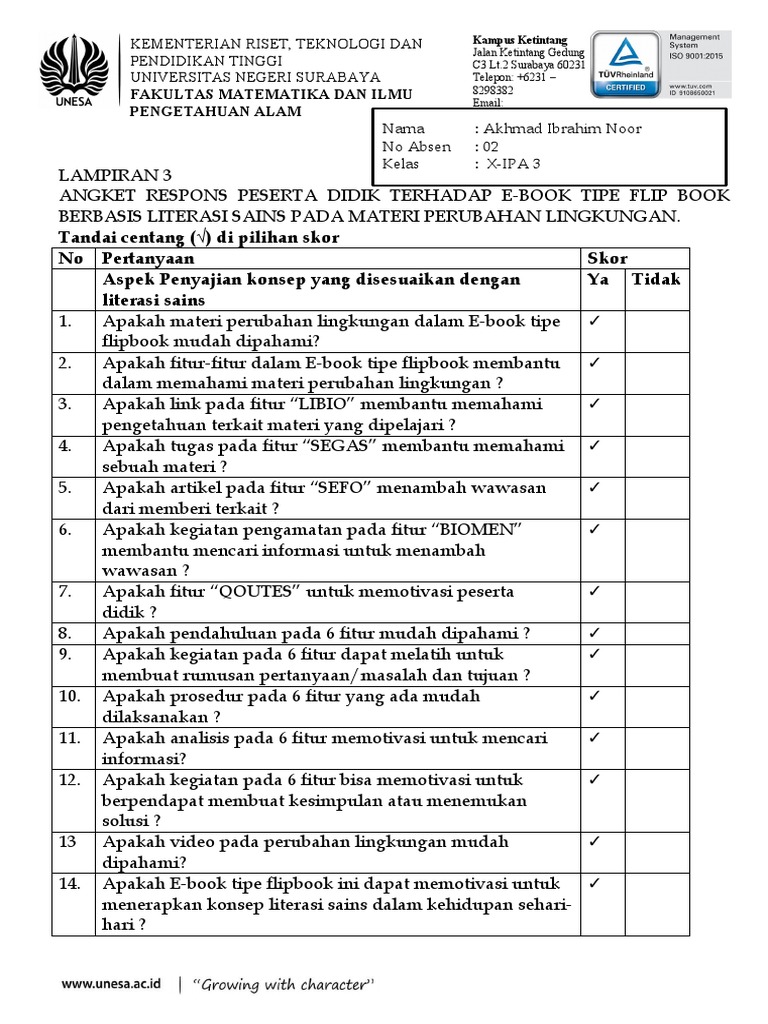 Lampiran Angket Data | PDF