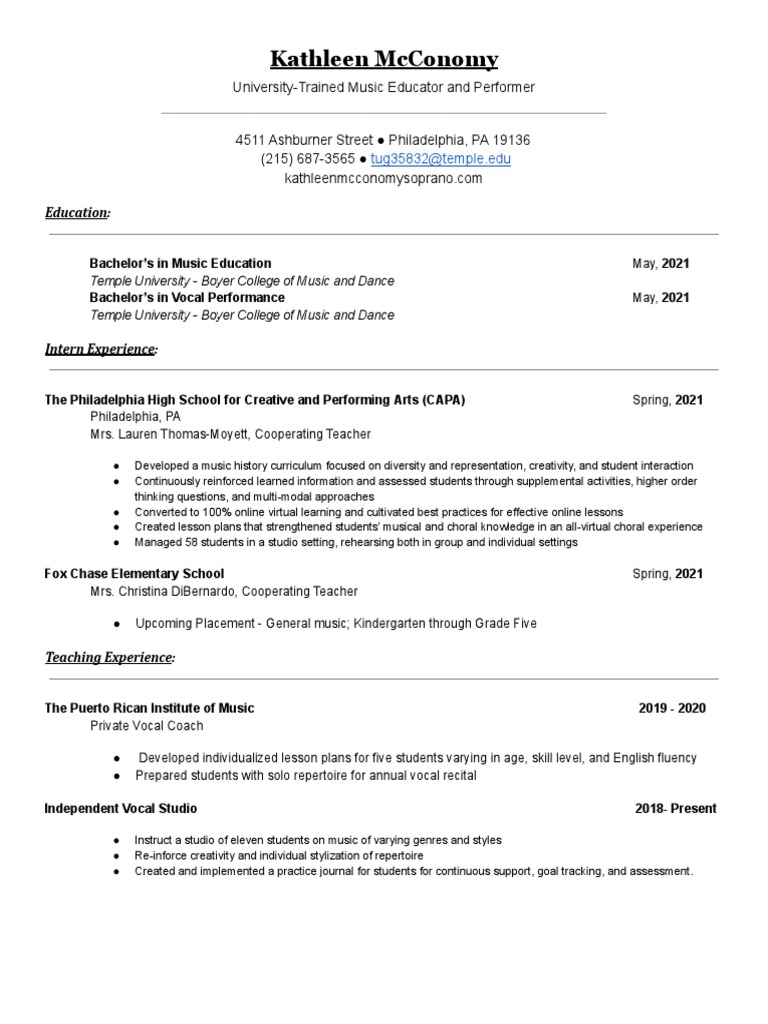 2021 Resume | PDF | Choir | Performing Arts