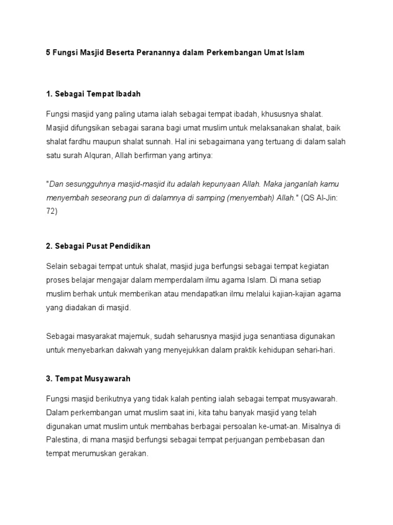 Fungsi dan Peranan Masjid dalam Perkembangan Umat Islam | PDF