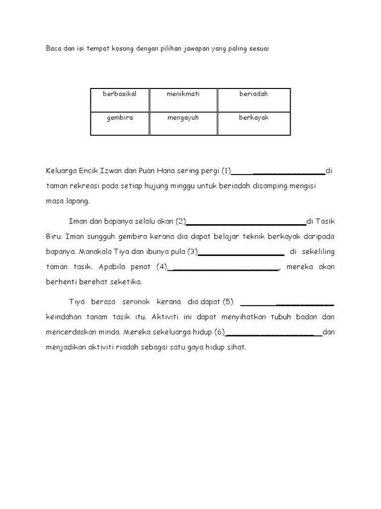 Beriadah Keluarga di Taman Rekreasi | PDF