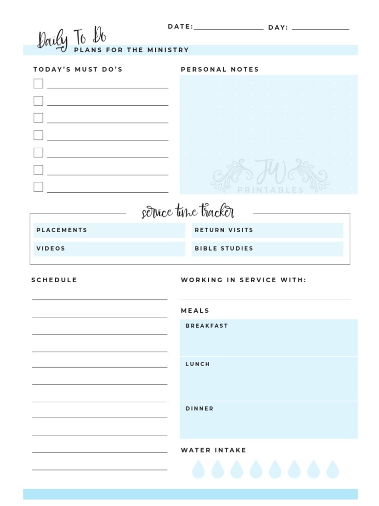 Daily To Do: Service Time Tracker | PDF | Meal | Dinner