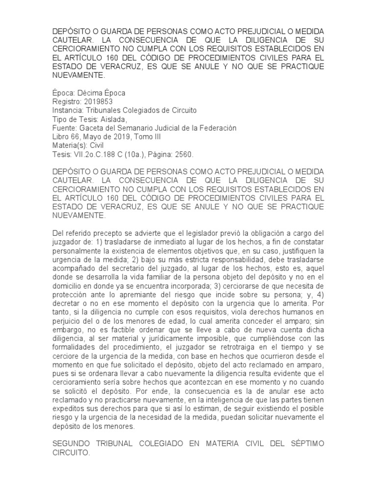 Depósito o Guarda de Personas Como Acto Prejudicial o Medida Cautelar ...