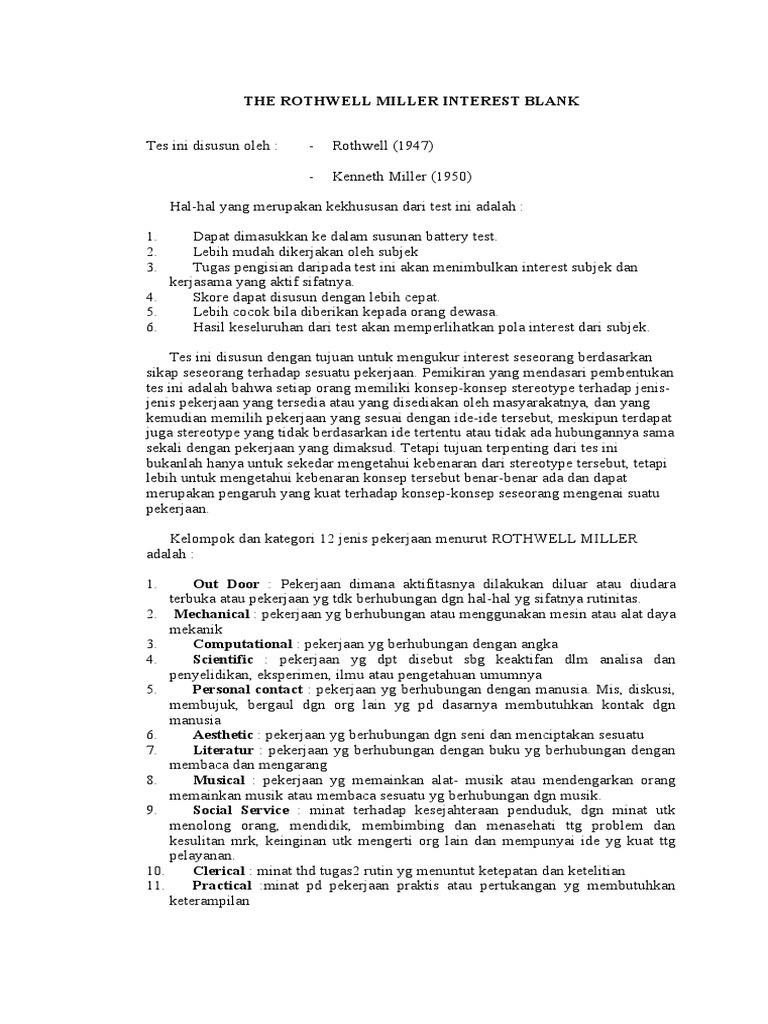 (Rmib) The Rothwell Miller Interest Blank | PDF | Karier & Perkembangan ...