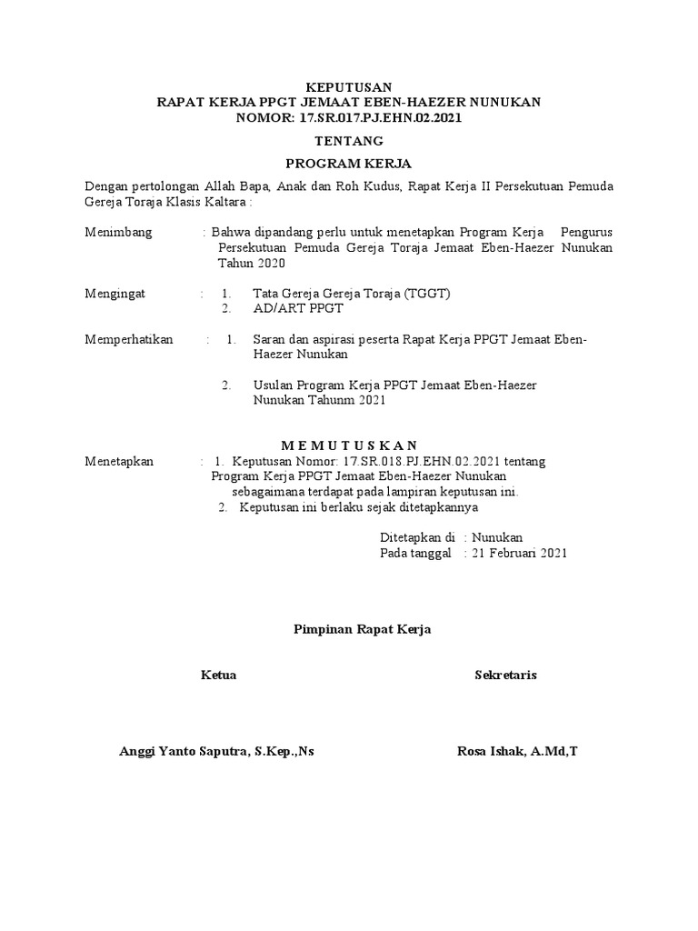 PROGRAM KERJA PPGT JEMAAT EBEN-HAEZER NUNUKAN 2021 | PDF