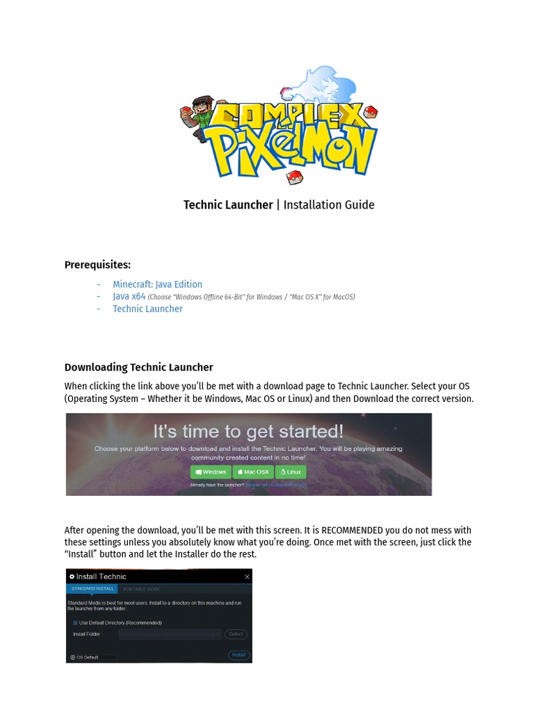 Complex-Pixelmon - Technic Launcher - Installation Guide | PDF