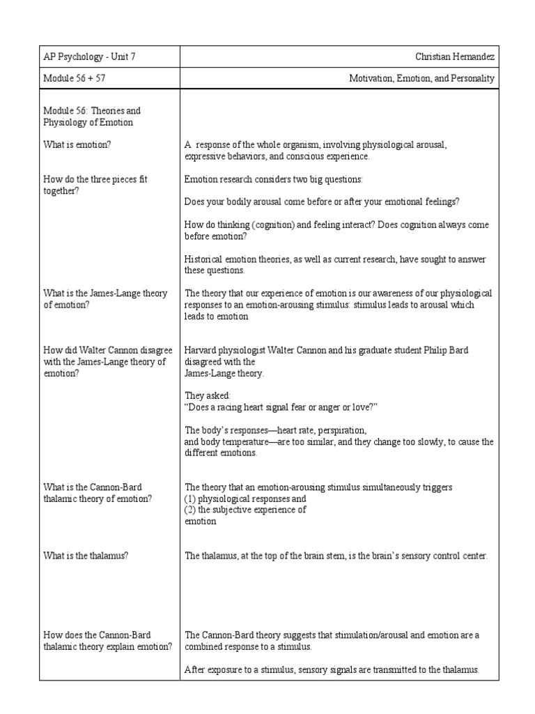 Theories of Emotion in AP Psychology | PDF | Emotions | Facial Expression