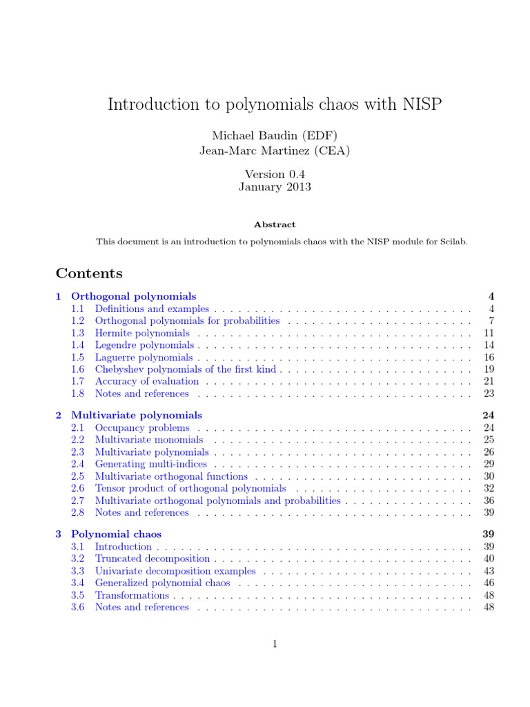 Introduction To Polynomials Chaos With NISP: Michael Baudin (EDF) Jean ...