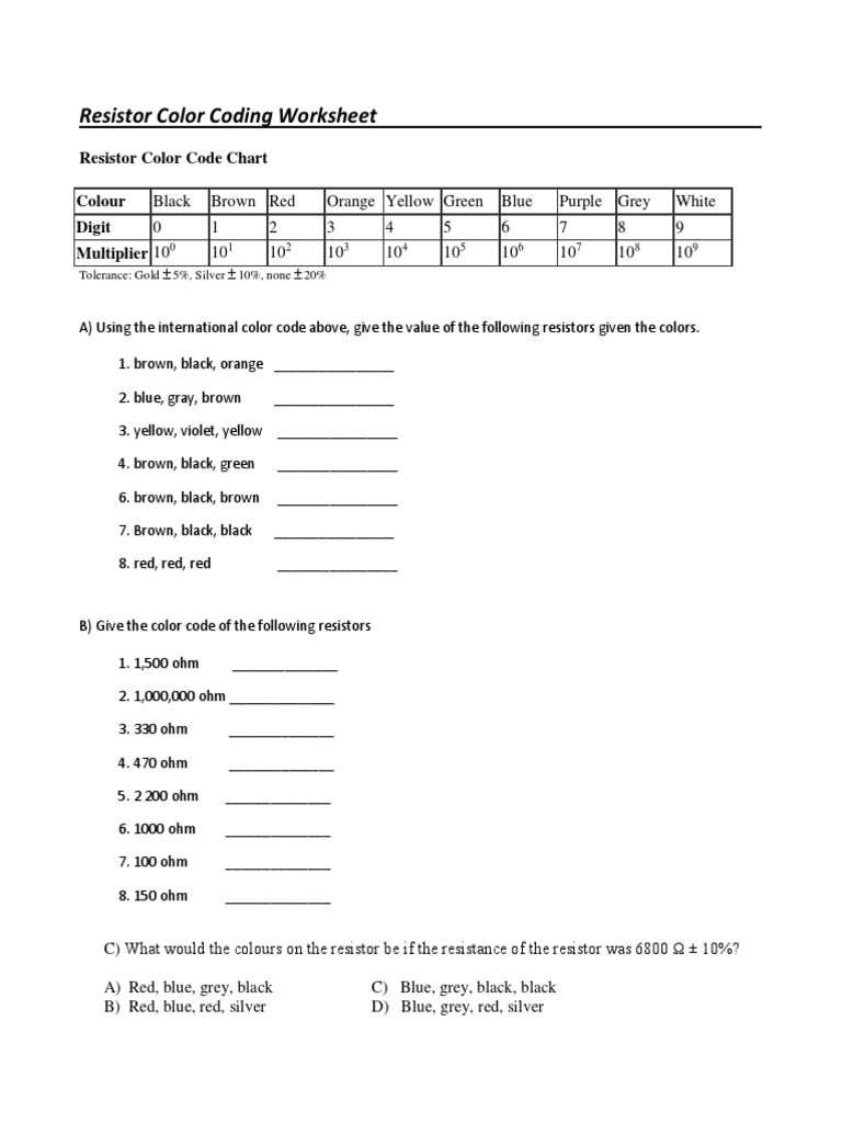 Class Practice Resistor Color Codeb | PDF