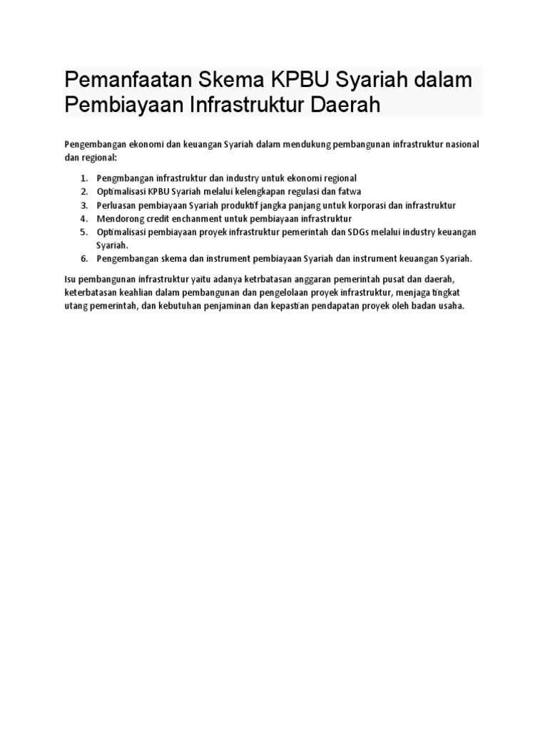 Pemanfaatan Skema KPBU Syariah Dalam Pembiayaan Infrastruktur Daerah | PDF
