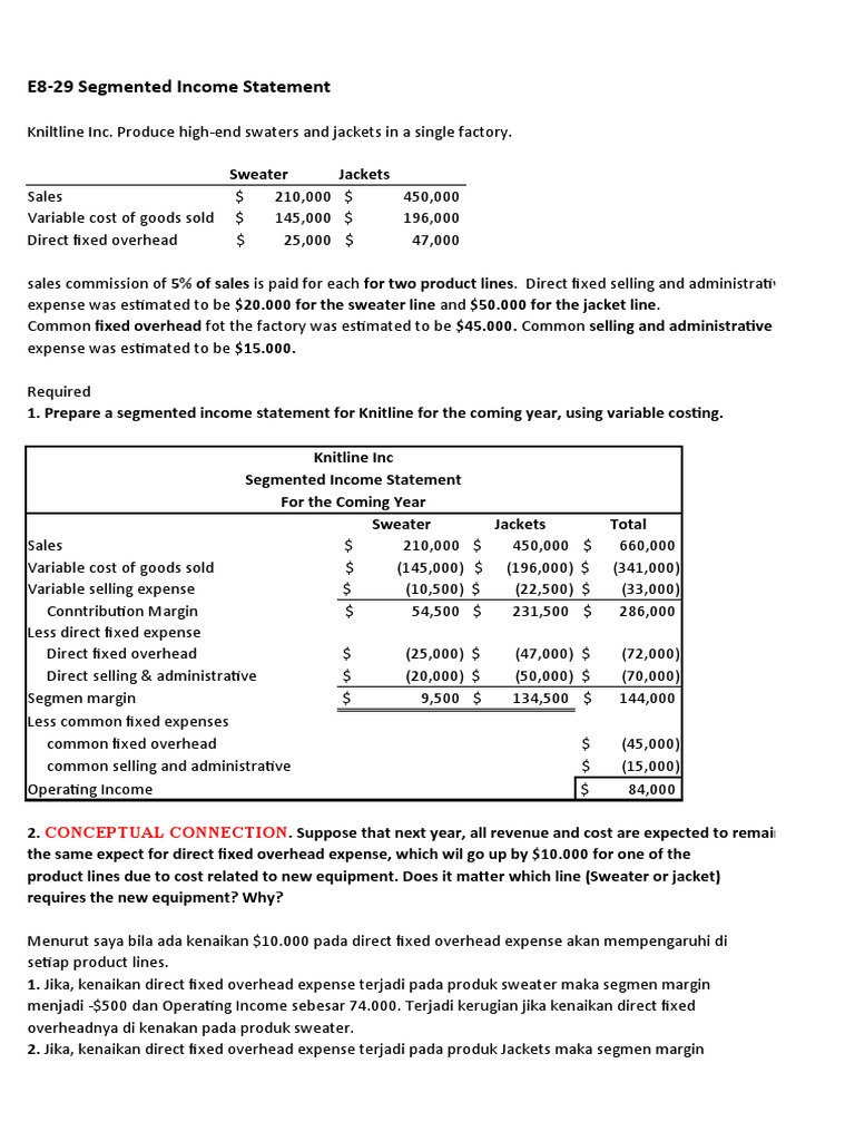 E8-29 Segmented Income Statement: Conceptual Connection | PDF | Gross ...