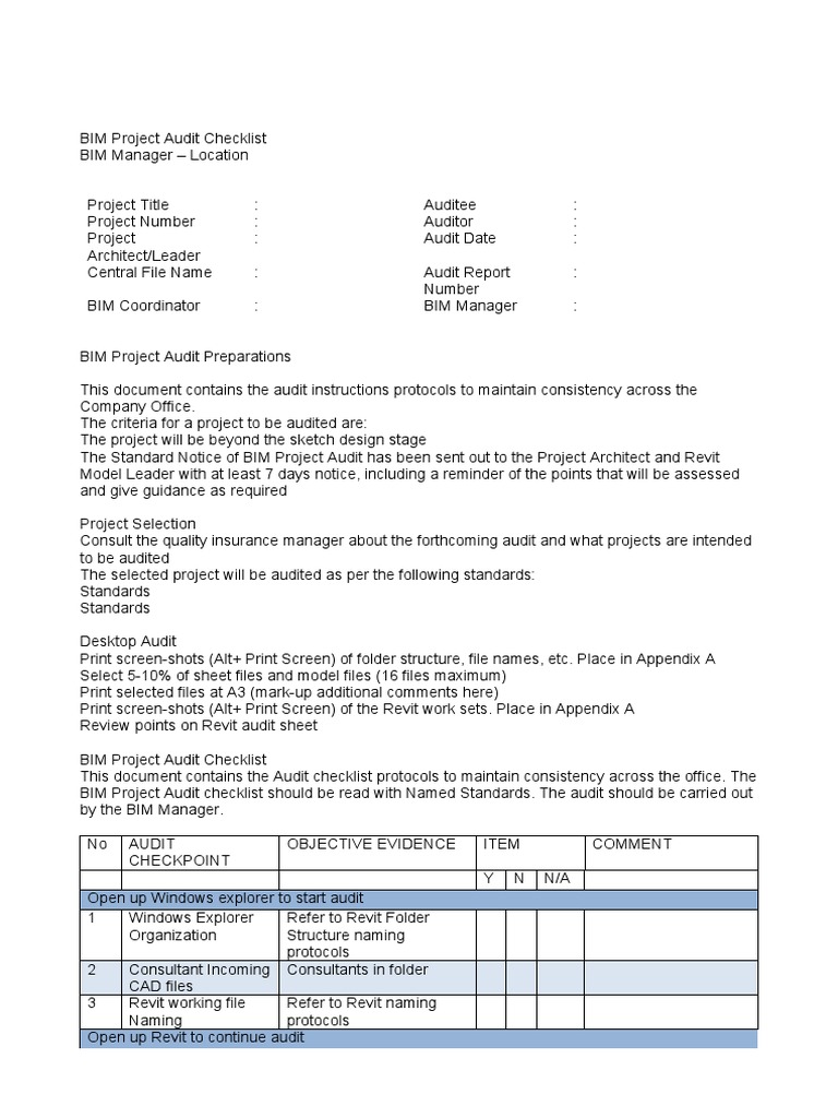 BIM Project Audit Checklist | PDF | Autodesk Revit | Audit