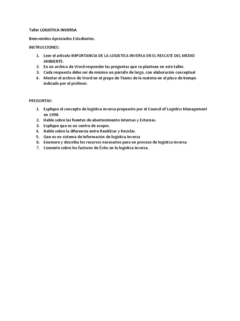 Taller Logística Inversa | PDF