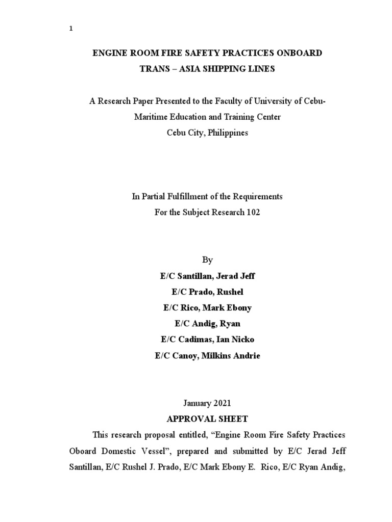 Engine Room Fire Safety Practices Onboard Trans Asia Shipping Lines Santillan 1 | PDF | Fires ...