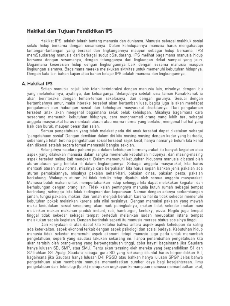 Hakikat Dan Tujuan Pendidikan IPS | PDF