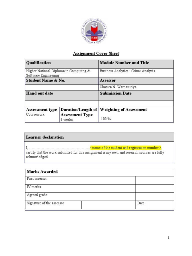 Icbt Assignment Coversheet Ba 92 Pdf Uniform Crime Reports 8678