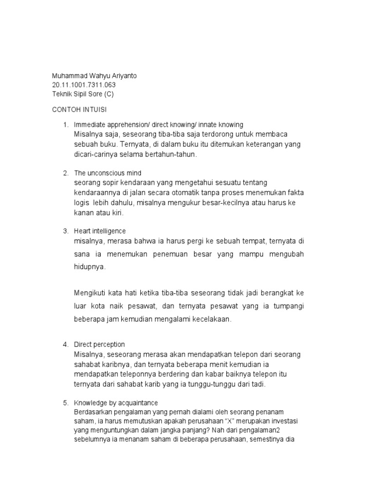 Contoh Intuisi Dan Pengalaman Tanpa HP | PDF | Pengembangan Diri