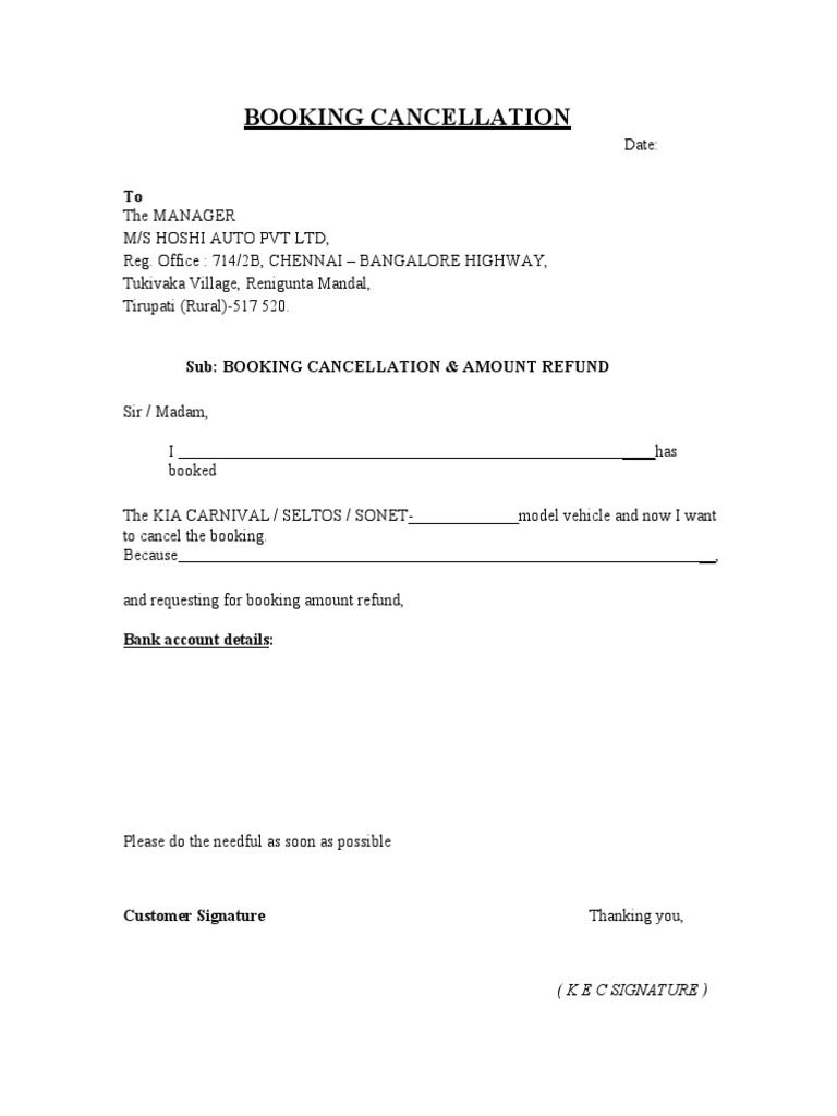 Booking Cancellation Form | PDF