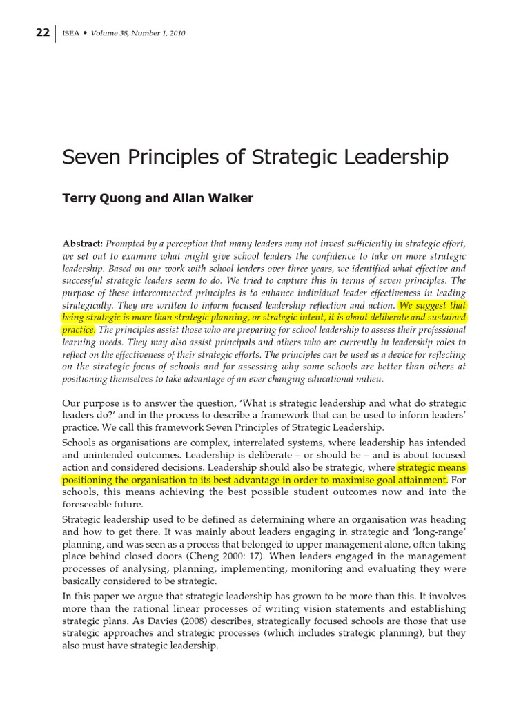 Seven Principles of Strategic Leadership | PDF | Strategic Leadership ...