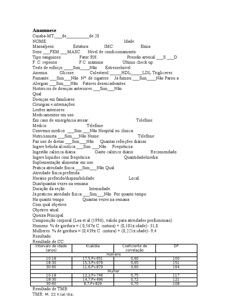 Modelo de Anamnese | PDF | Especialidades médicas | Medicina Clínica