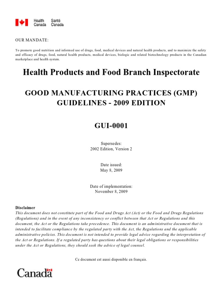 Health Products and Food Branch Inspectorate: Good Manufacturing ...