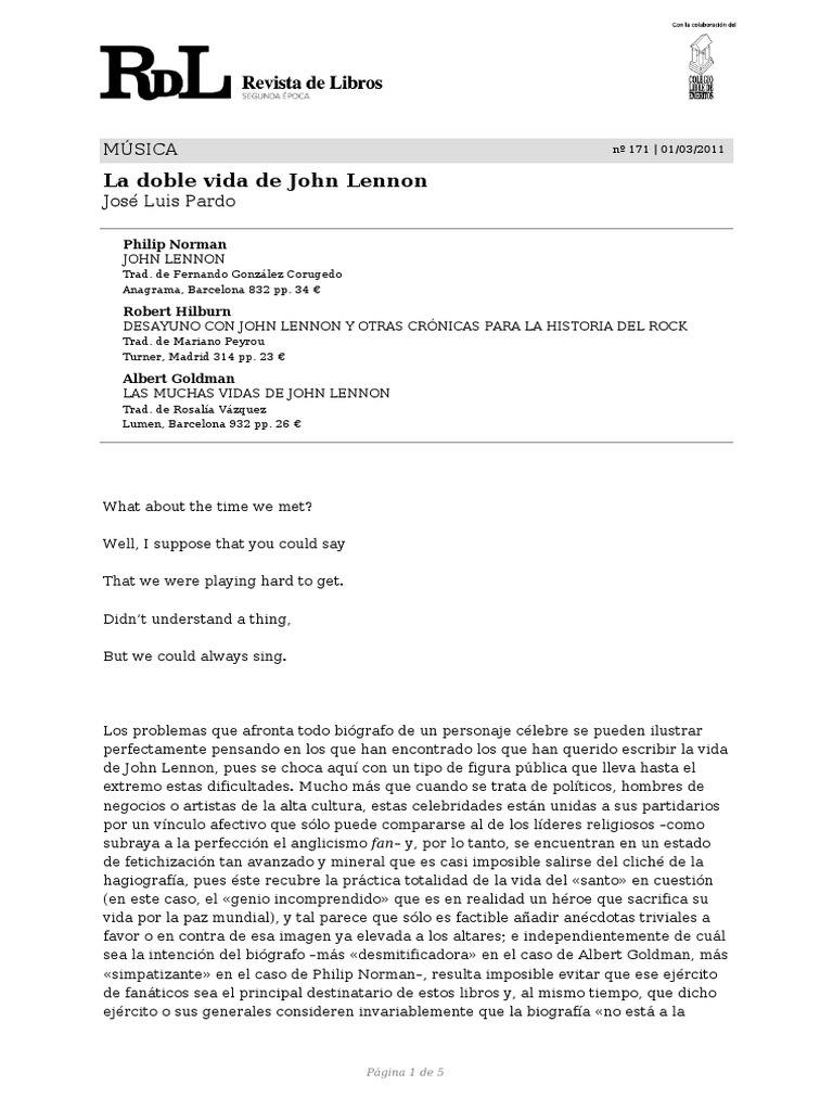 La Doble Vida de John Lennon - Jose Luis Pardo | PDF | John Lennon | Los Beatles