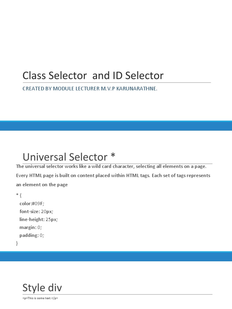 Class Selector and ID Selector | PDF | Html Element | Html