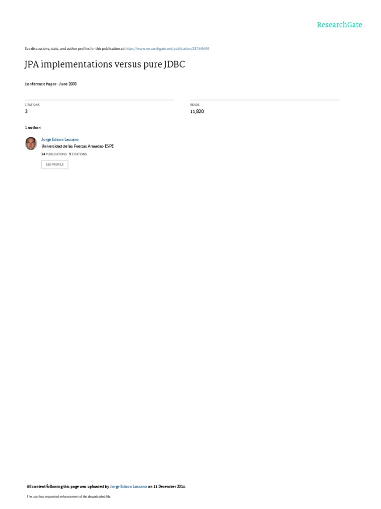 JPA Implementations Versus Pure JDBC: June 2008 | PDF | Databases ...