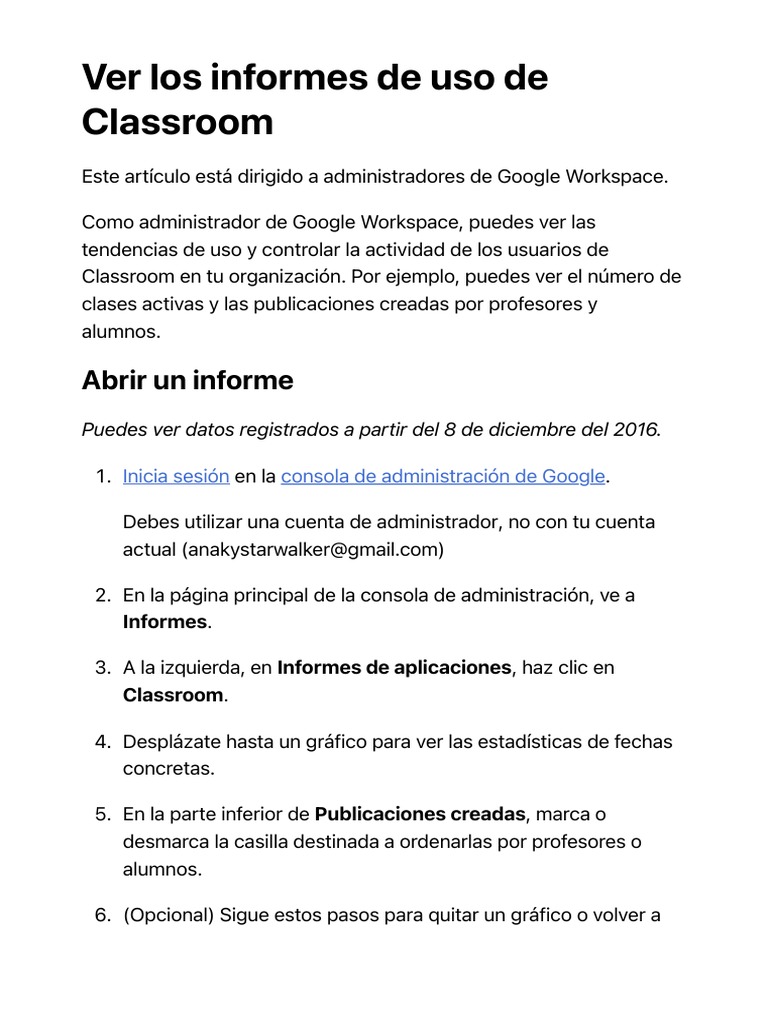 Ver Los Informes de Uso de Classroom - Ayuda de Classroom | PDF | Informática | Software