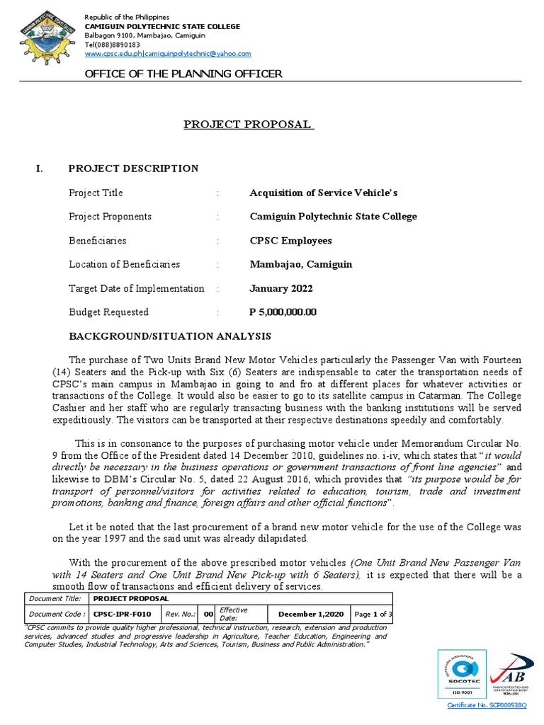 Template For PROJECT PROPOSAL | PDF | Risk Management | Risk