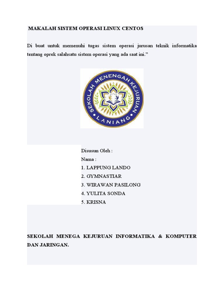Makalah Sistem Operasi Linux Centos | PDF Makalah Sistem Operasi Linux Centos | PDF