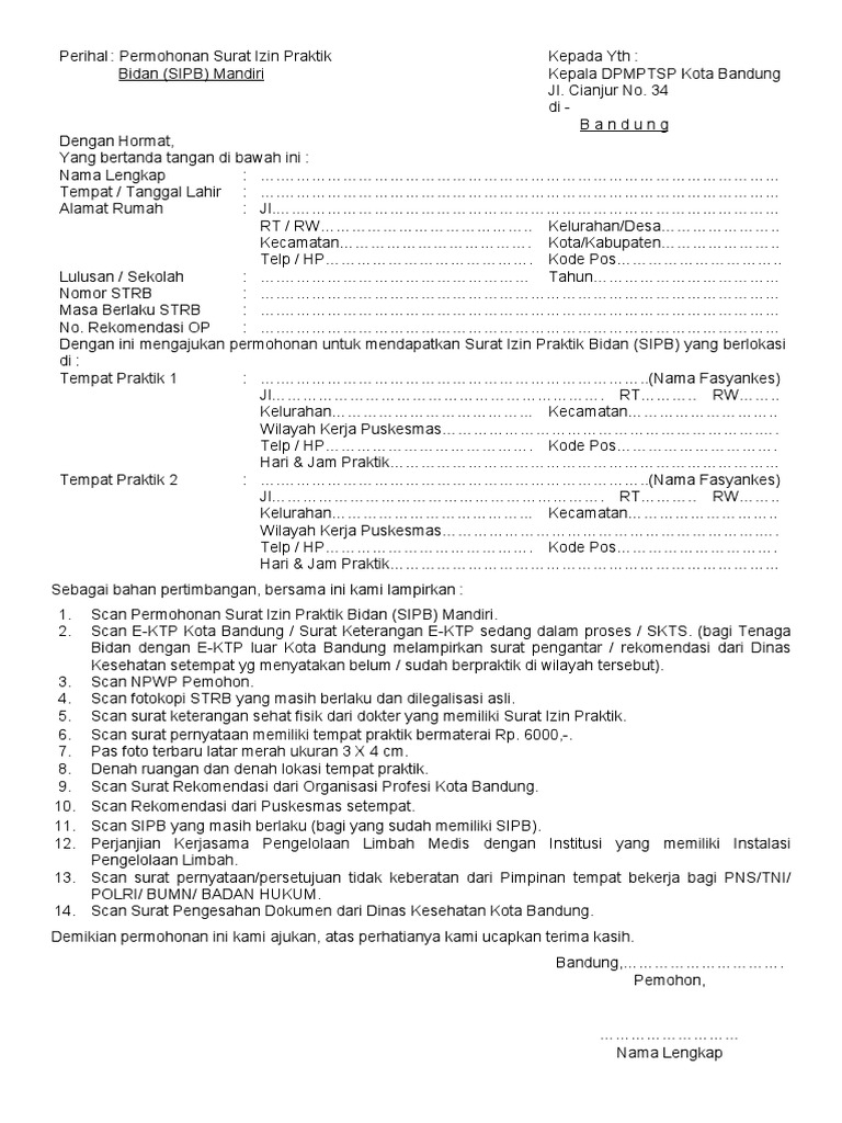Formulir SIP Bidan Mandiri | PDF