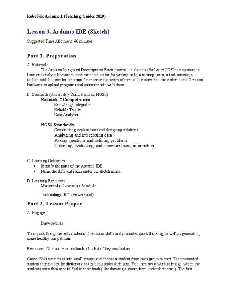 Lesson 3. Arduino IDE (Sketch) : Part 1. Preparation | PDF | Arduino ...