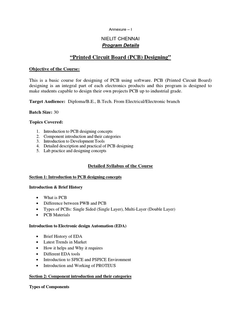 "Printed Circuit Board (PCB) Designing": Objective of The Course | PDF ...