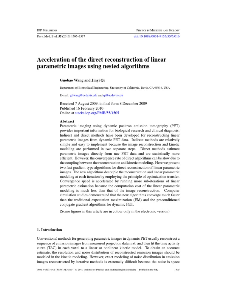 Acceleration of The Direct Reconstruction of Linear Parametric Images Using Nested Algorithms ...