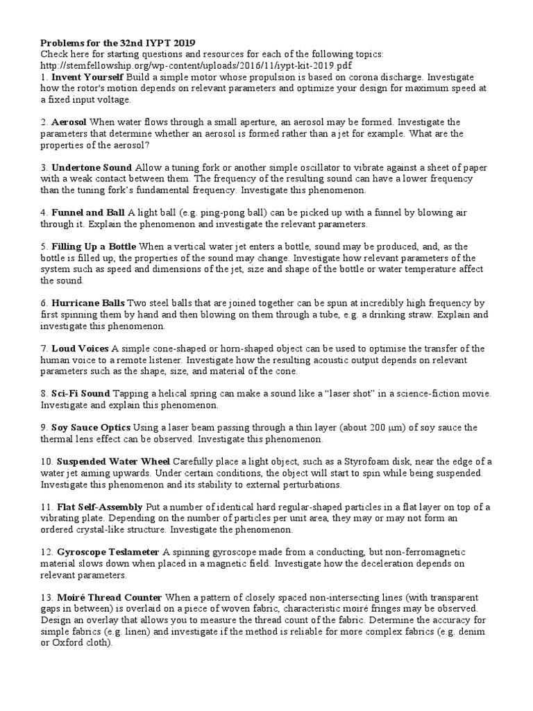 IYPT Problems 2019 | PDF | Sound | Gyroscope