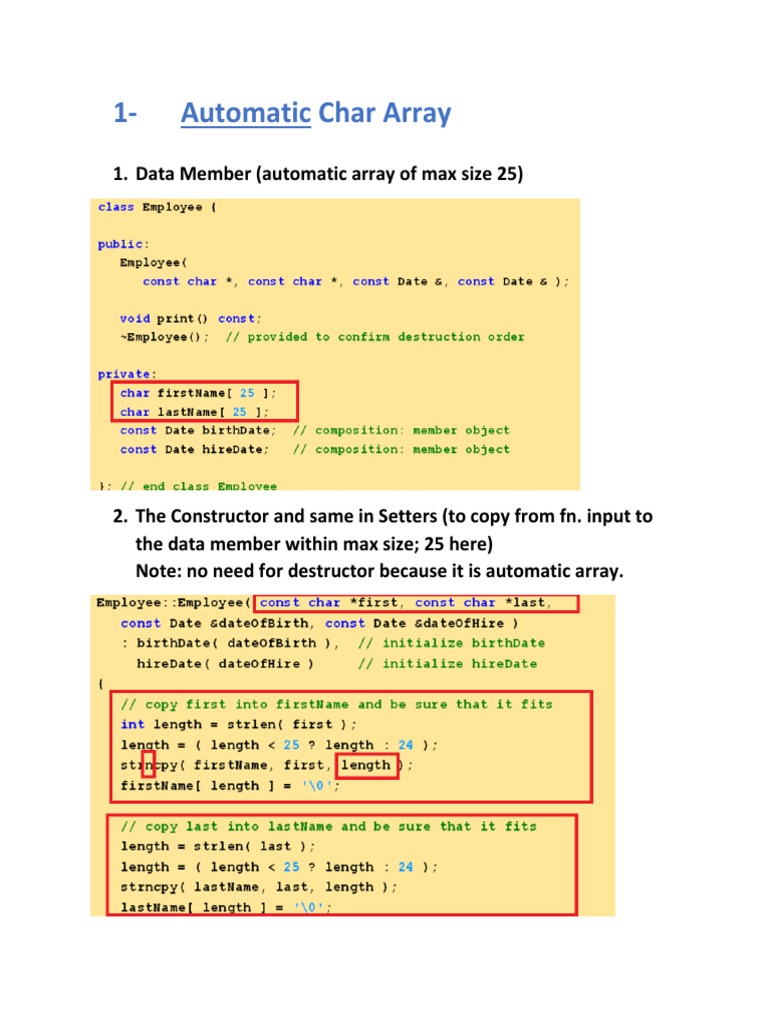 Dealing With Char Array - Automatic and Dynamic | PDF | Teaching ...