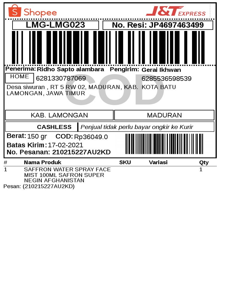 Label Pengiriman.J&T Express-1 - 3 | PDF