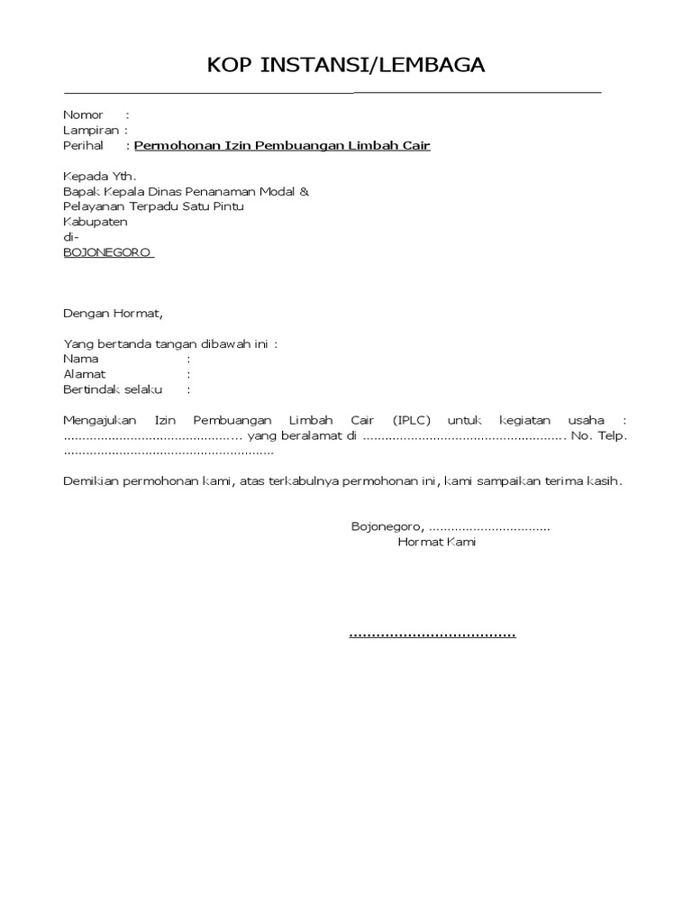 Form Izin Pembuangan Limbah Cair (Iplc) | PDF