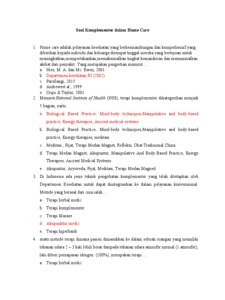 Soal Komplementer Dalam Home Care | PDF