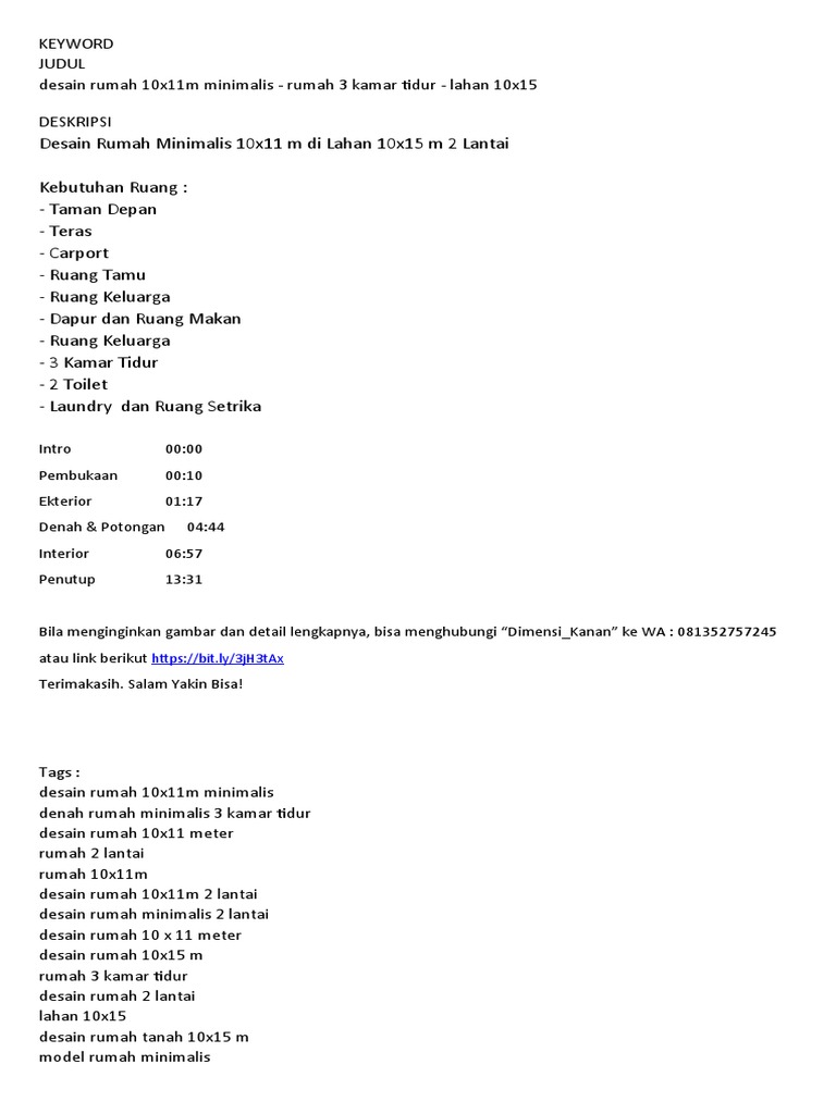 Desain Rumah Minimalis 10x11 | PDF