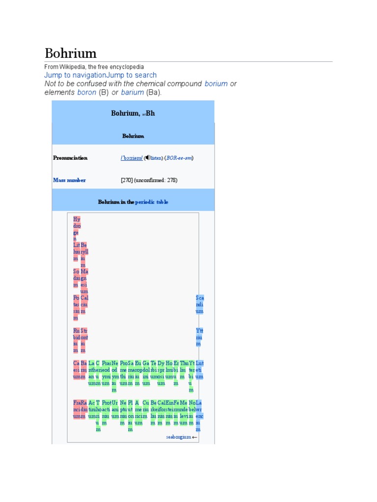Bohrium: Borium Boron Barium | PDF | Nuclear Chemistry | Atomic Physics