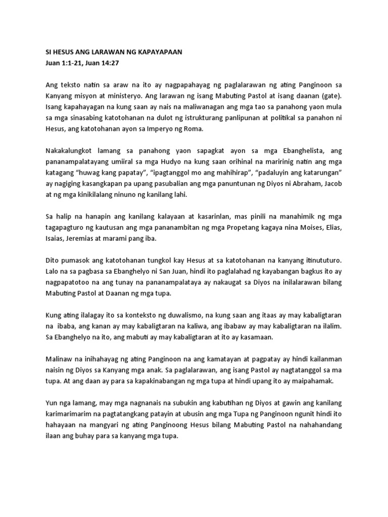 Si Hesus Ang Larawan NG Kapayapaan | PDF