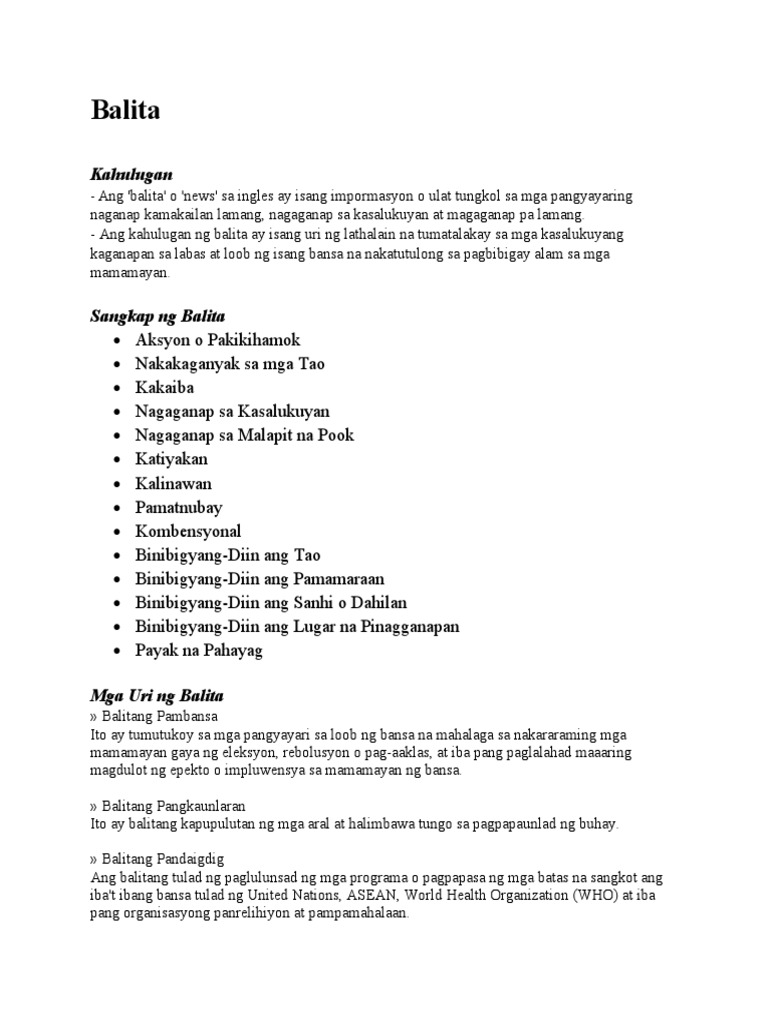 Balita Report Filipino | PDF