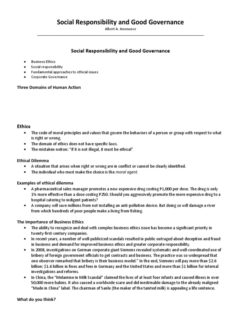 Social Responsibility And Good Governance Pdf Business Ethics