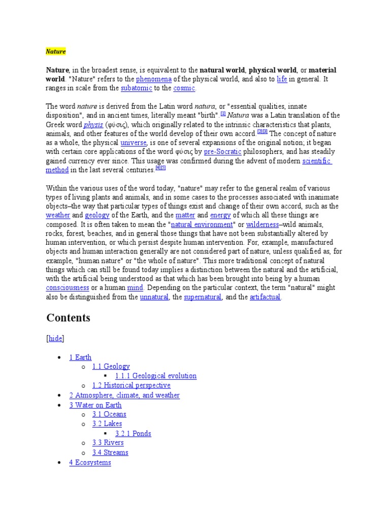 Nature, in The Broadest Sense, Is Equivalent To The Natural World ...