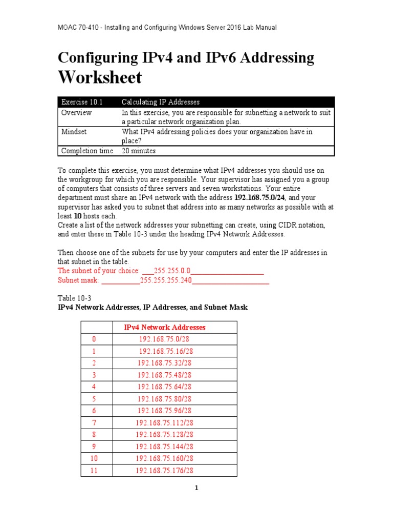 Worksheet: Configuring Ipv4 and Ipv6 Addressing | PDF | Ip Address | Computer Mediated Communication